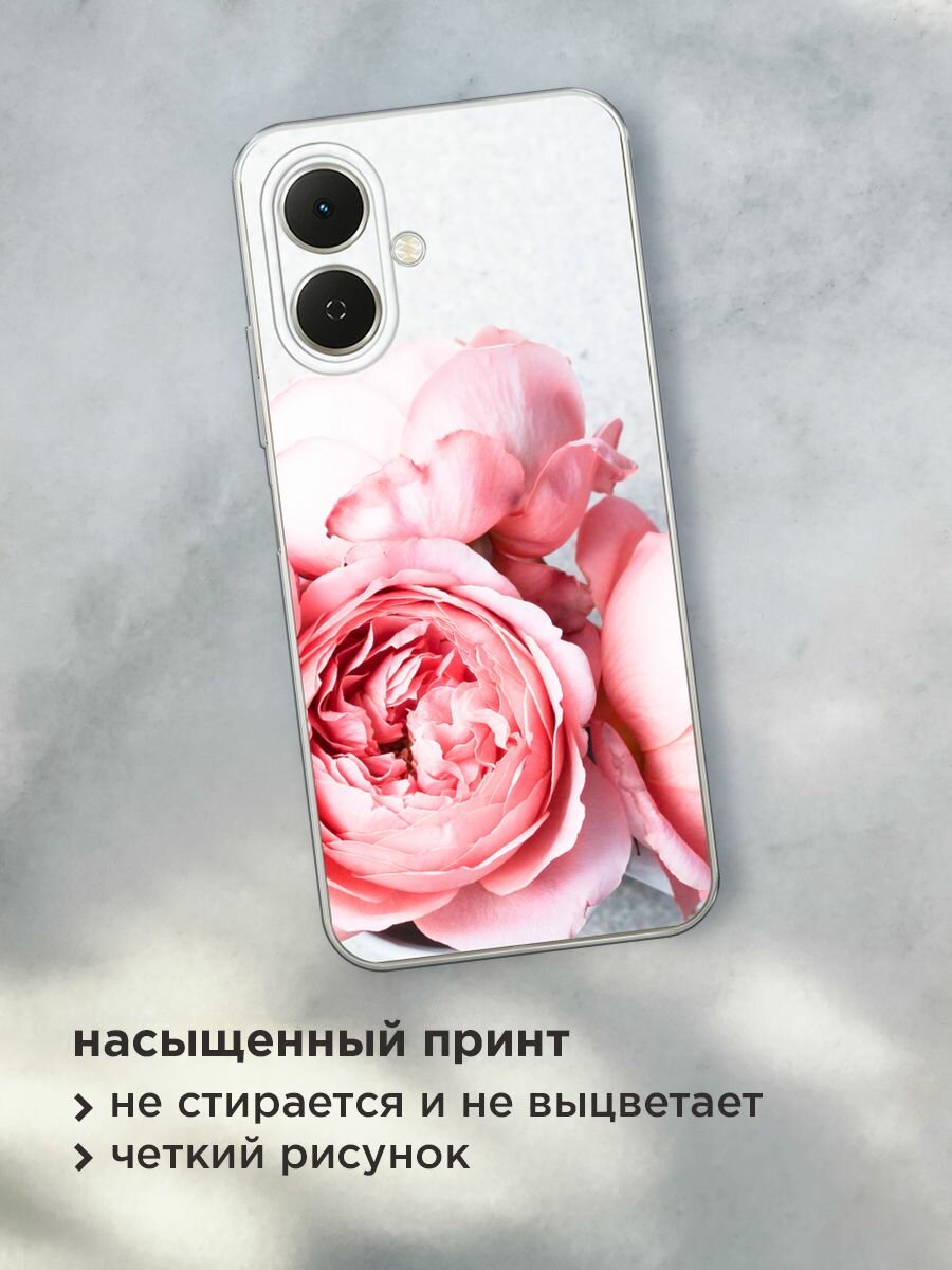 Чехол на Tecno Spark Go 2 / Текно Спарк Го 2 с принтом "Пионы на белом" — фото 1