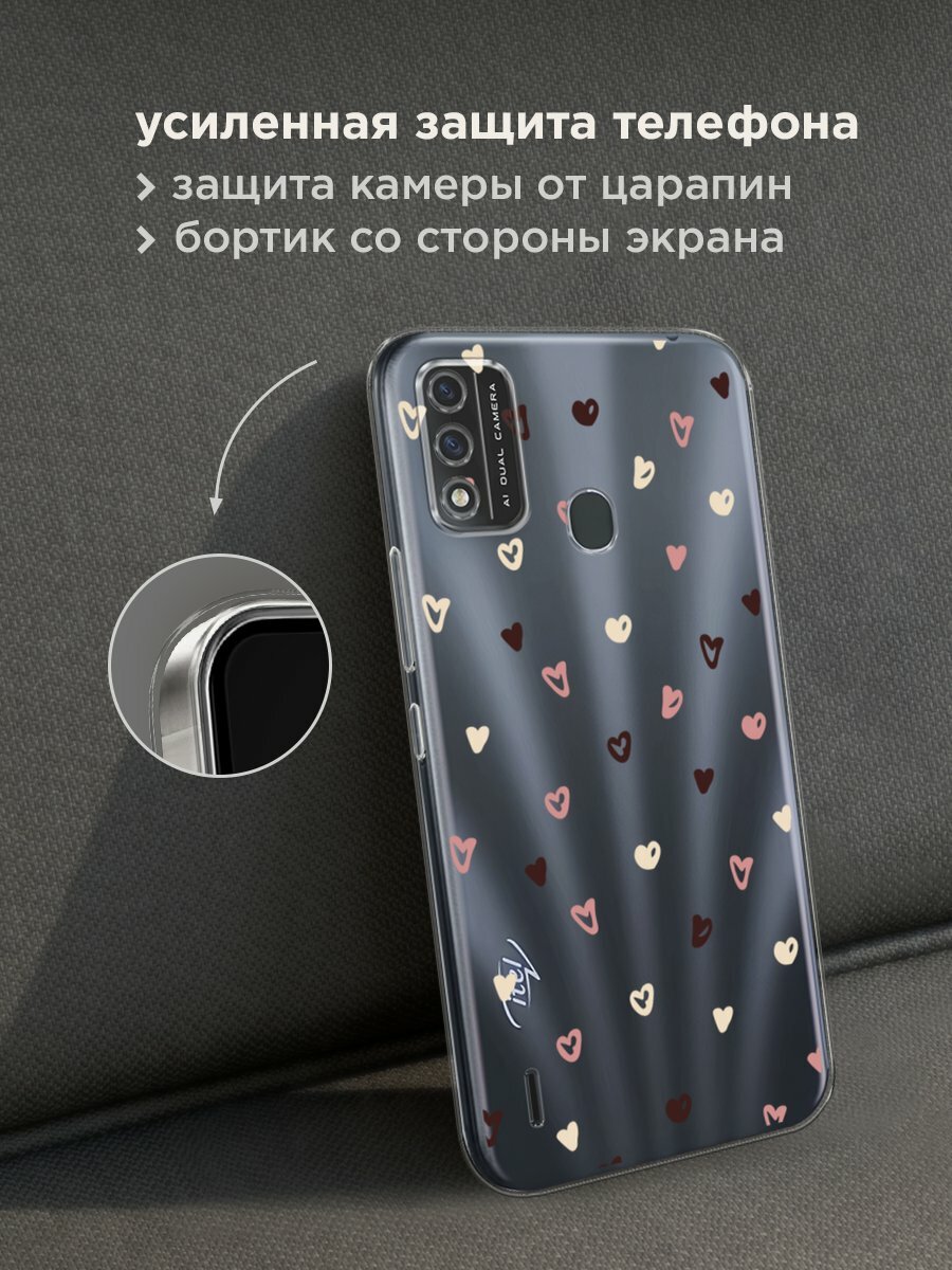 Чехол на Itel A48 / Ител А48 с принтом "Сердечки паттерн рисунок", прозрачный — фото 1