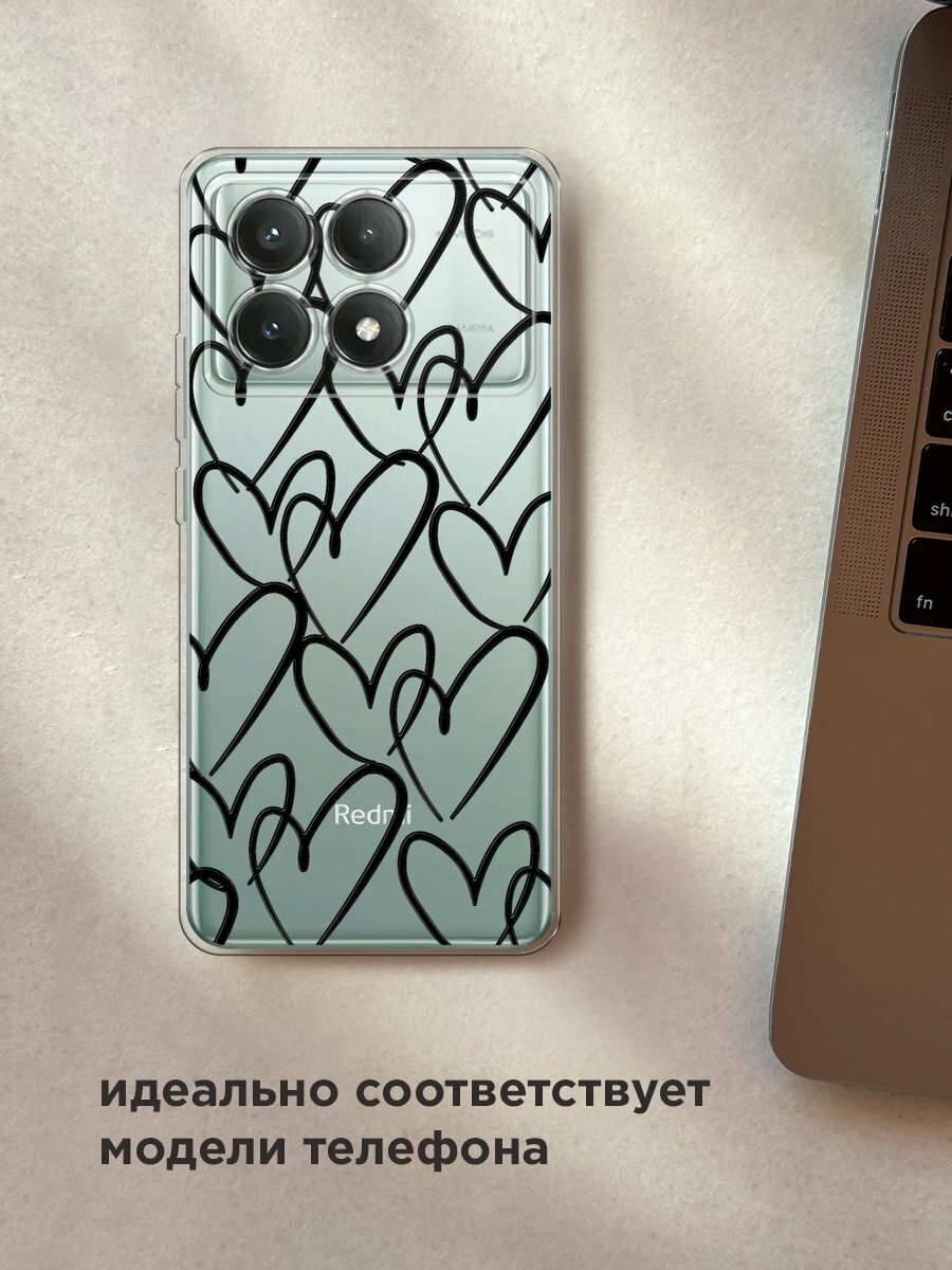 Чехол на Xiaomi Poco X6 PRO 5G / Поко X6 Про 5G с принтом "Hearts doodle black 1" — фото 1
