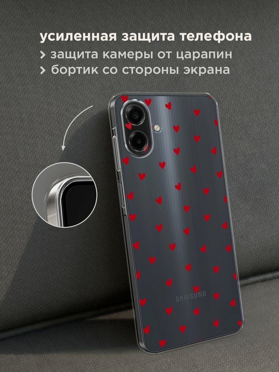Чехол на Samsung Galaxy A07 / Самсунг А07 с принтом "Red hearts", прозрачный — фото 1