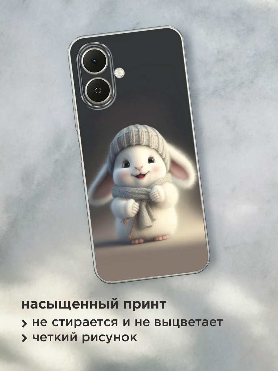 Чехол на Tecno Spark Go 2 / Текно Спарк Го 2 с принтом "Белый крольчонок в шапке" — фото 1