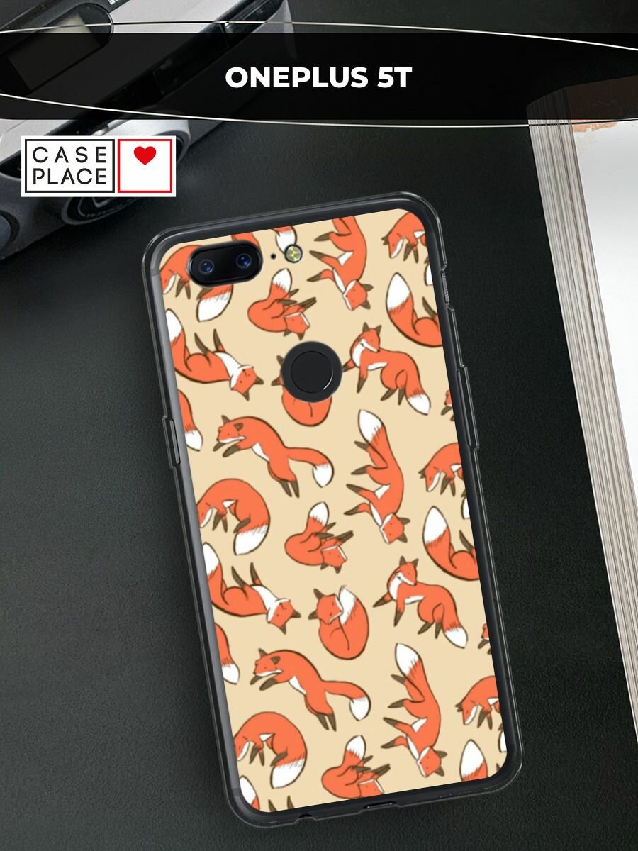 Силиконовый чехол на OnePlus 5T / ВанПлюс 5Т с принтом "Лисички фон"