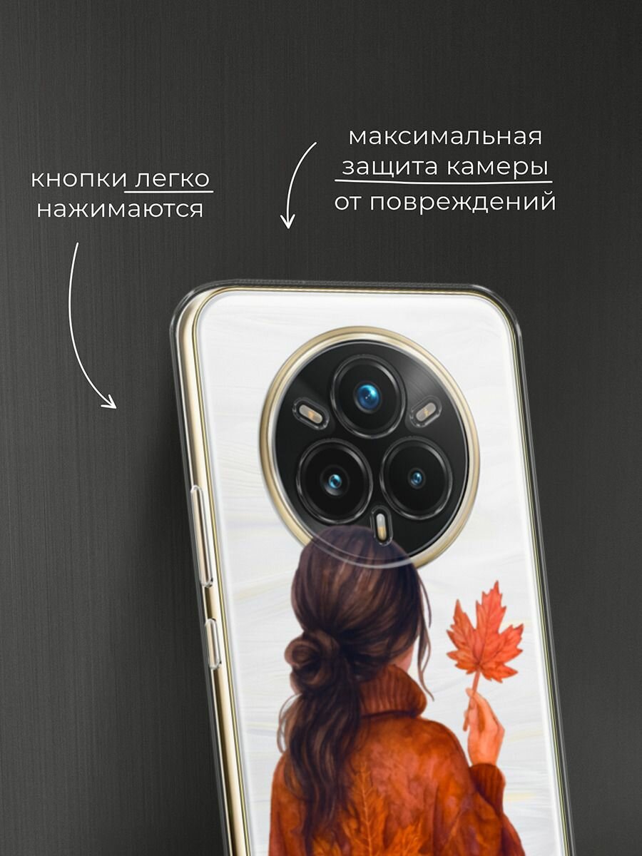 Чехол на Realme 14 Pro+ / Реалми 14 Про+ с принтом "Девушка с опавшим листом", прозрачный — фото 1