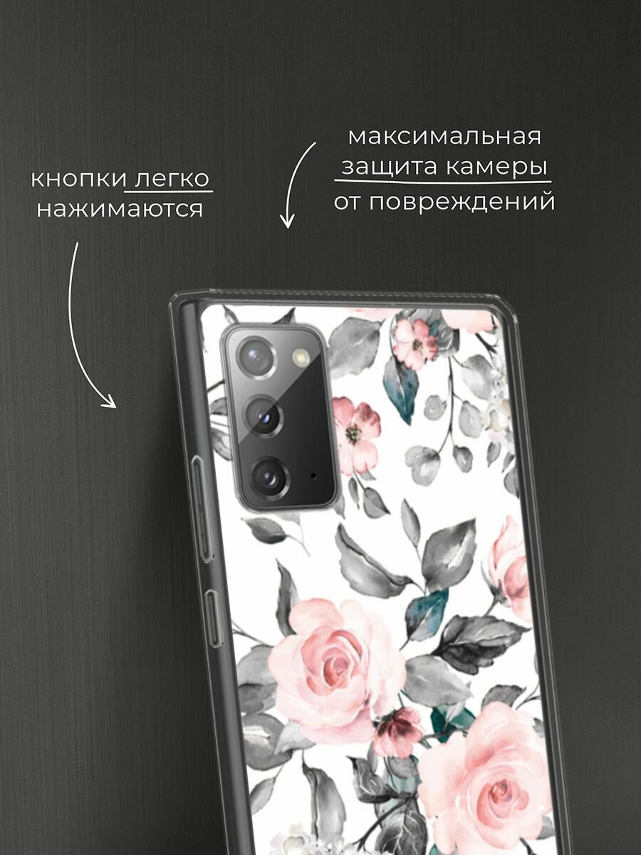 Чехол на Samsung Galaxy Note 20 / Самсунг Галакси Ноут 20 с принтом "Розы на белом" — фото 1