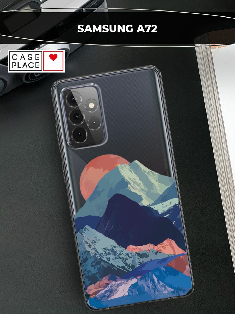 Чехол на Samsung Galaxy A72 / Самсунг Галакси А72 с принтом "Закат в снежных горах", прозрачный