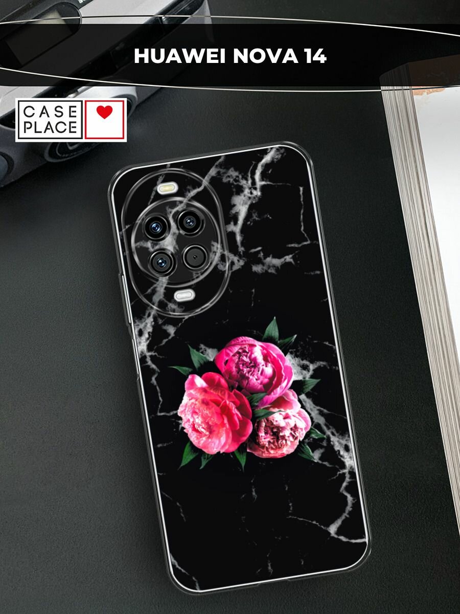 Чехол на Huawei Nova 14 / Хуавей Нова 14 с принтом "Букет на черном мраморе"
