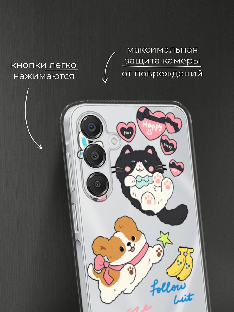 Чехол на Samsung Galaxy A16 / Самсунг А16 с принтом "Кудрявые животные", прозрачный — фото 1