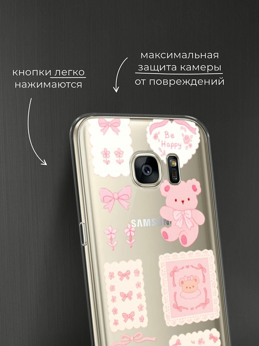 Чехол на Samsung Galaxy S7 / Самсунг Галакси С 7 с принтом "Розовые марки", прозрачный — фото 1