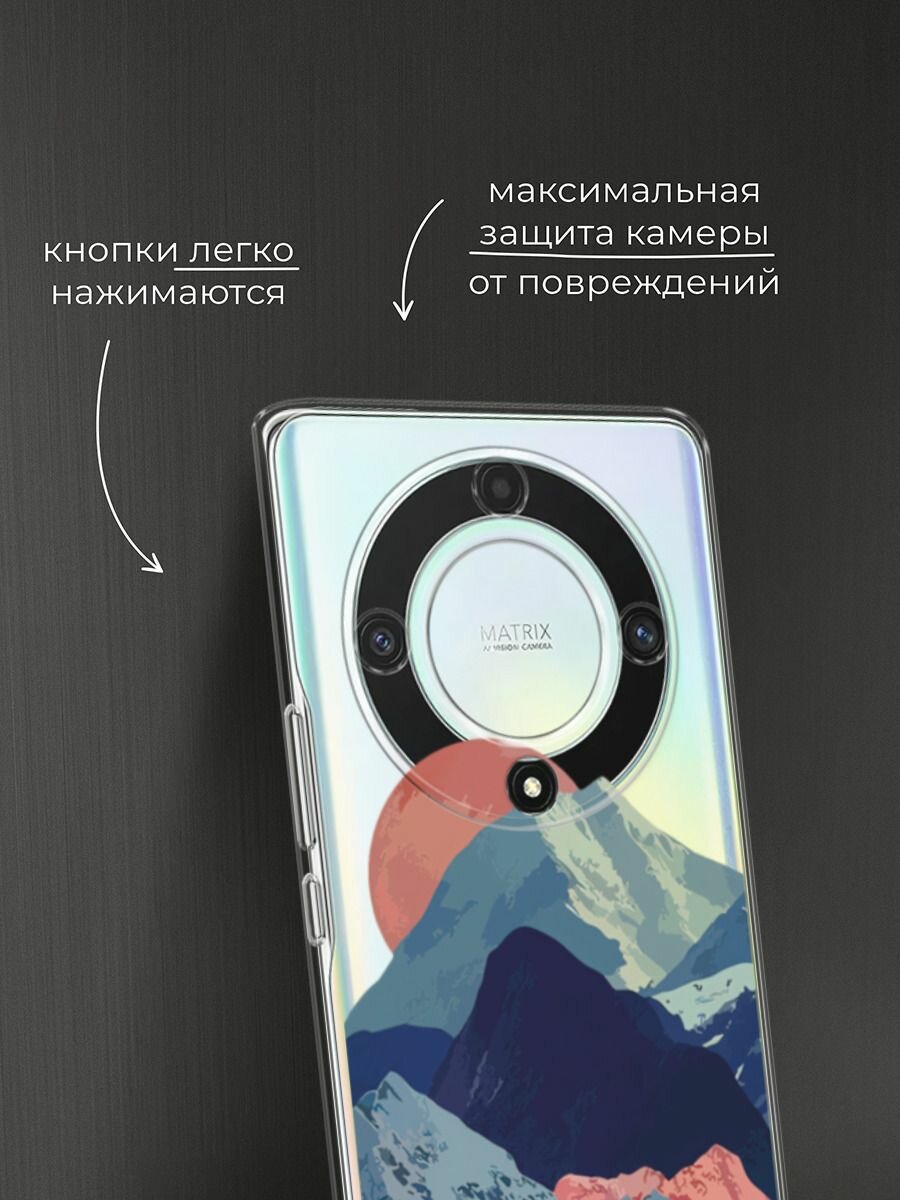 Чехол на Honor X9A / Хонор X9A с принтом "Закат в снежных горах", прозрачный — фото 1