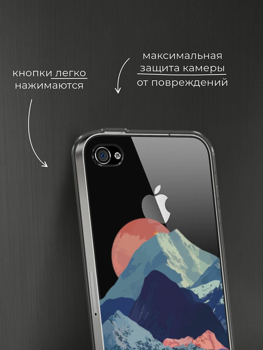 Чехол на Apple iPhone 4/4S / Айфон 4/4S с принтом "Закат в снежных горах", прозрачный — фото 1