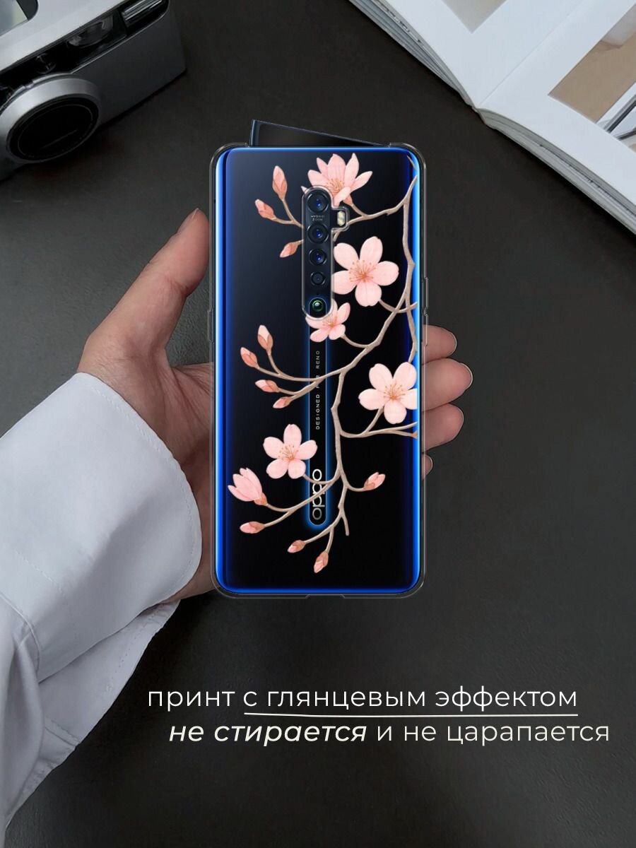 Чехол на Oppo Reno 2 / Оппо Рено 2 с принтом "Веточка распускающейся сакуры 2" — фото 1