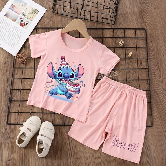 Шелковая пижама Disney Stitch, одежда для сна для детей, мягкая пижамная рубашка с рисунком из мультфильмов, кавайная ночная рубашка для девочек и мальчиков, подарки на день рождения, Размер: Размер 110 см