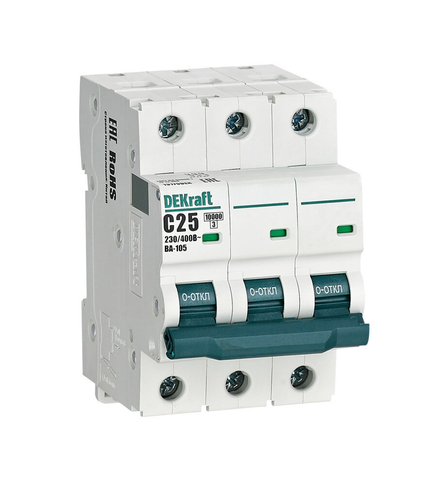 Выключатель автоматический 3P кривая C 25A 10кА ВА-105 Dekraft 13179DEK