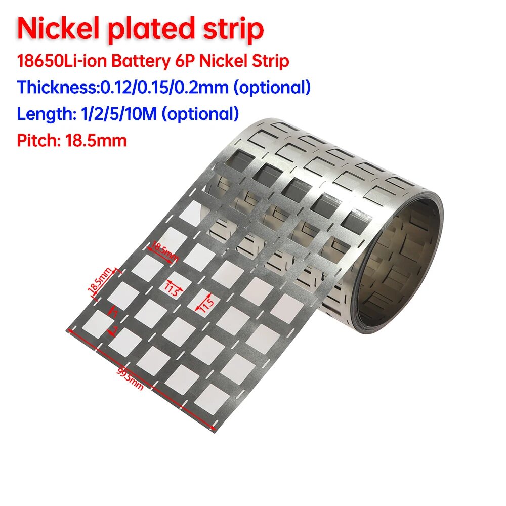 Никелевая полоса 18650 6P 18.5x99.5mm, 0.12mm, 2 метра