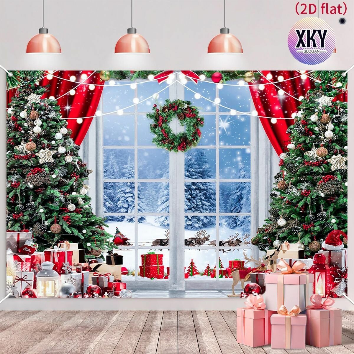 Рождественская имитация оконной сцены фоновая ткань, 150*100см, 75г полиэстер