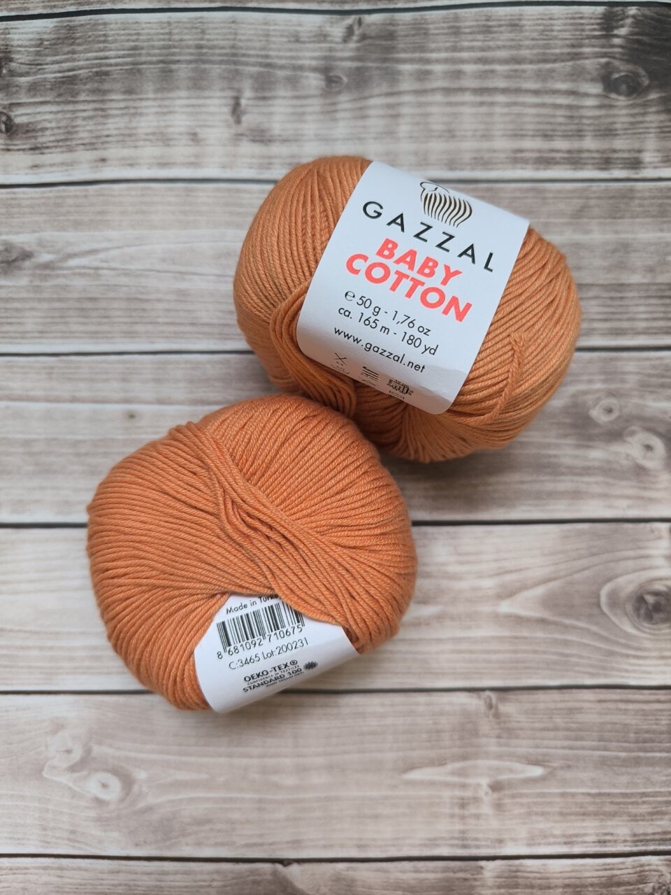 Пряжа Gazzal baby cotton, цвет 3465 св терракот, набор 2 мотка, вес мотка 50 гр, длина нити 165 м (Газзал беби катон)