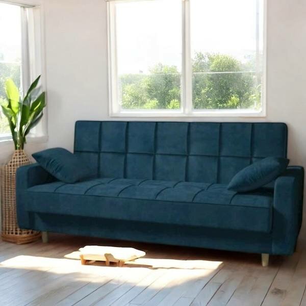 Диван-книжка Liverpool, Независимый пружинный блок, Велюр антивандальный, Для Дома, Ящик для белья, Синий