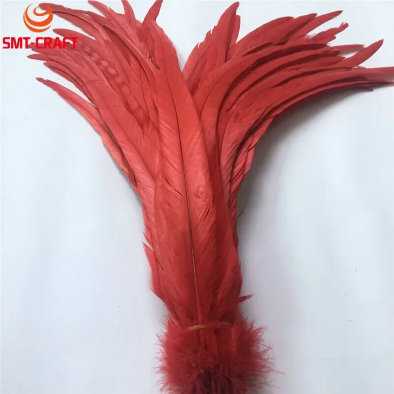 Натуральные перья петуха WyFeay окрашенные 40-45 см Красный, 20 Pcs, Red