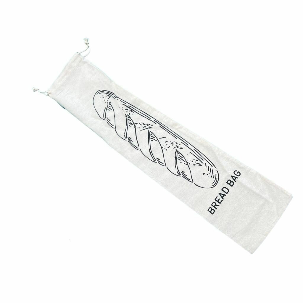 Льняная сумка для хлеба на шнурке-Хлопок 15х66см