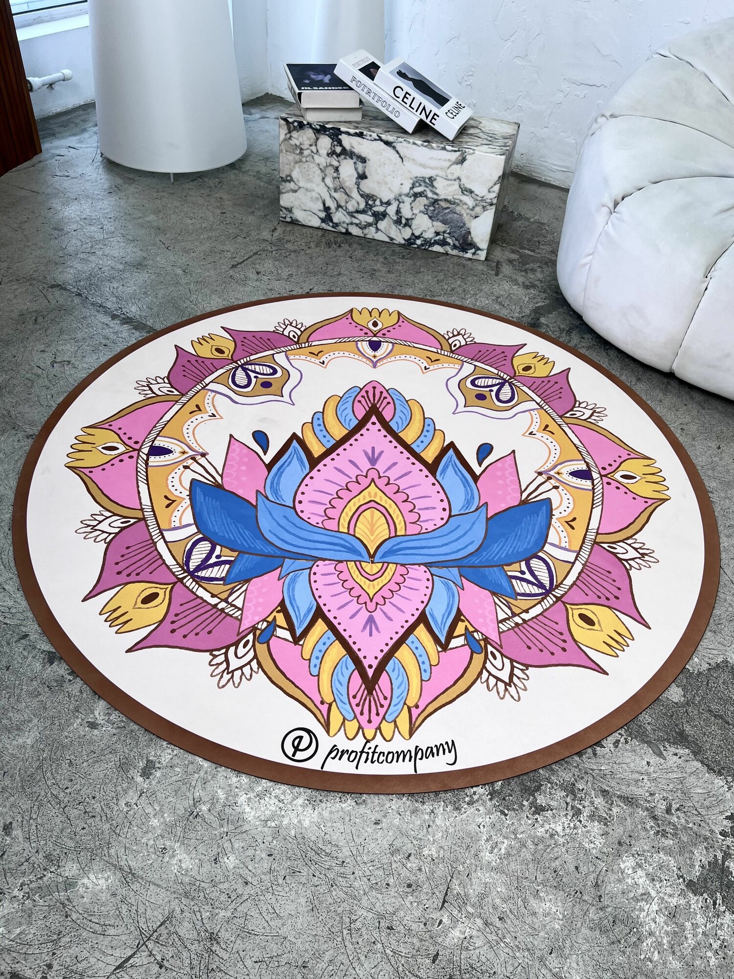 Круглый коврик для йоги и фитнеса PROFITCOMPANY, Лотос, микрофибра + каучук, 140*0,3 см