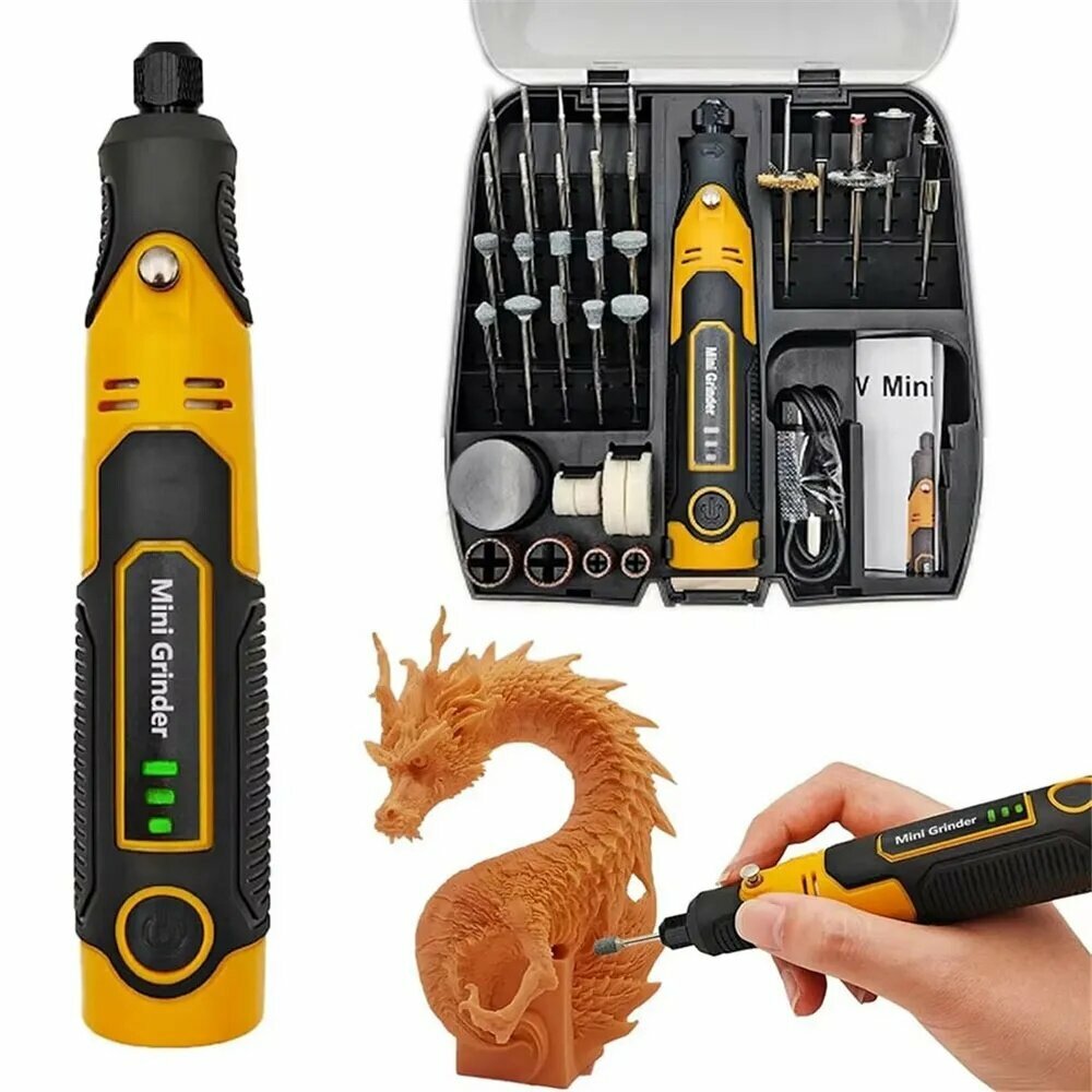 Беспроводной мини-шлифовальный станок в комплекте с 3D-печатной гравировальной ручкой из полимерной смолы