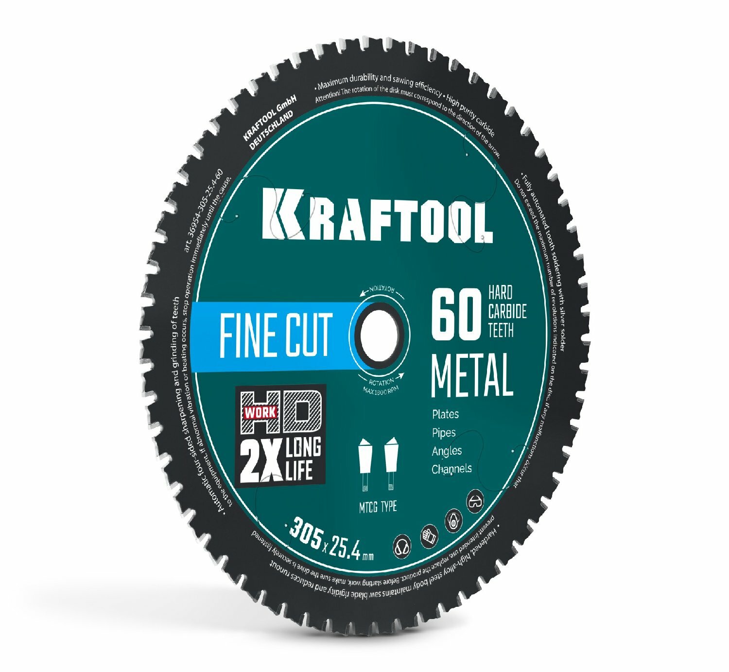 Пильный диск по металлу и стали KRAFTOOL 305 мм 60 зубьев с тефлоновым покрытием и демпфирующими прорезями