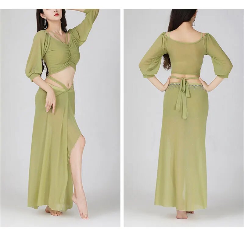 Женский комплект для танца живота 2 предмета М, green