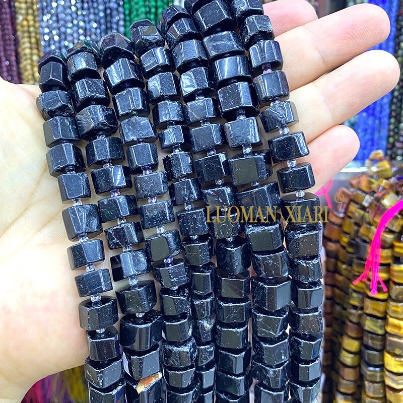 Необработанные синие апатитовые бусины LUOMAN XIARI Черный, 9-11mm 32-34pcs 36cm, black tourmaline