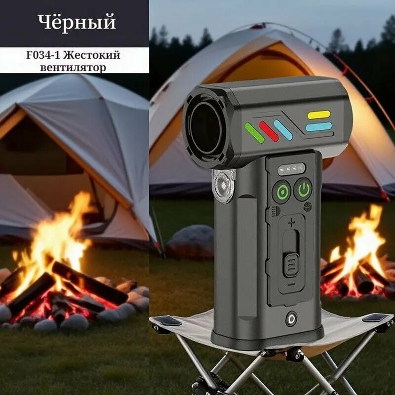 Турбинный ручной вентилятор-воздуходувка 2-в-1 с плавной регулировкой скорости - Мощный беспроводной мини фен для кемпинга и авто (4000 мАч, USB-зарядка)