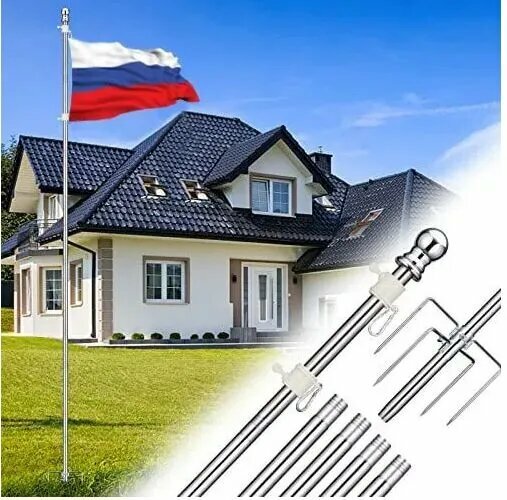 Наземные флагштоки для наружного дома - 299cm(Диаметр трубы 2.5cm) Дворовая подставка для флага для улицы, ветроустойчивая и Защита от ржавчины