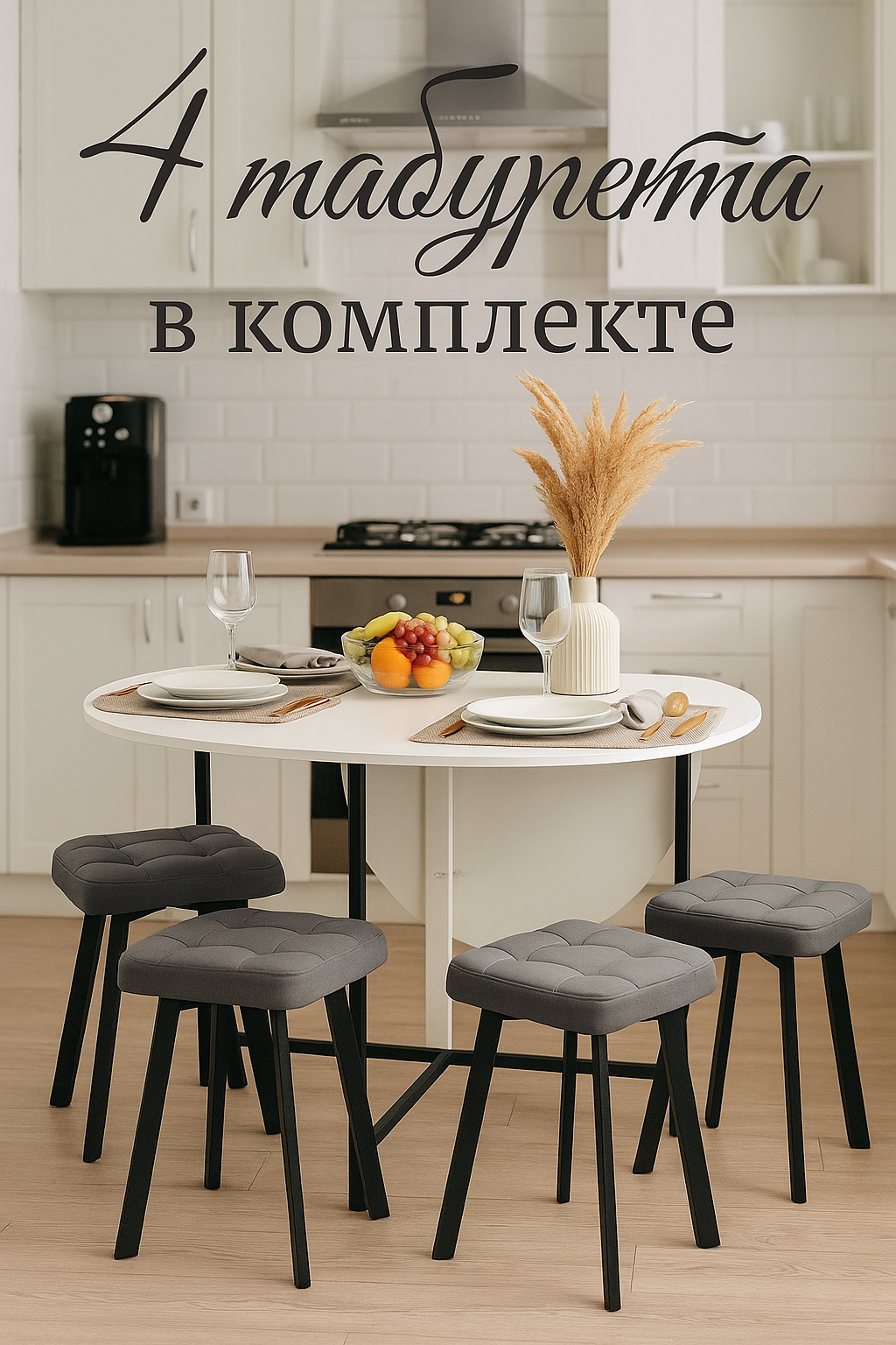 Табуреты Harmony Style "Лофт" для кухни, мягкие, антивандальные, квадратные, разборные 4 шт