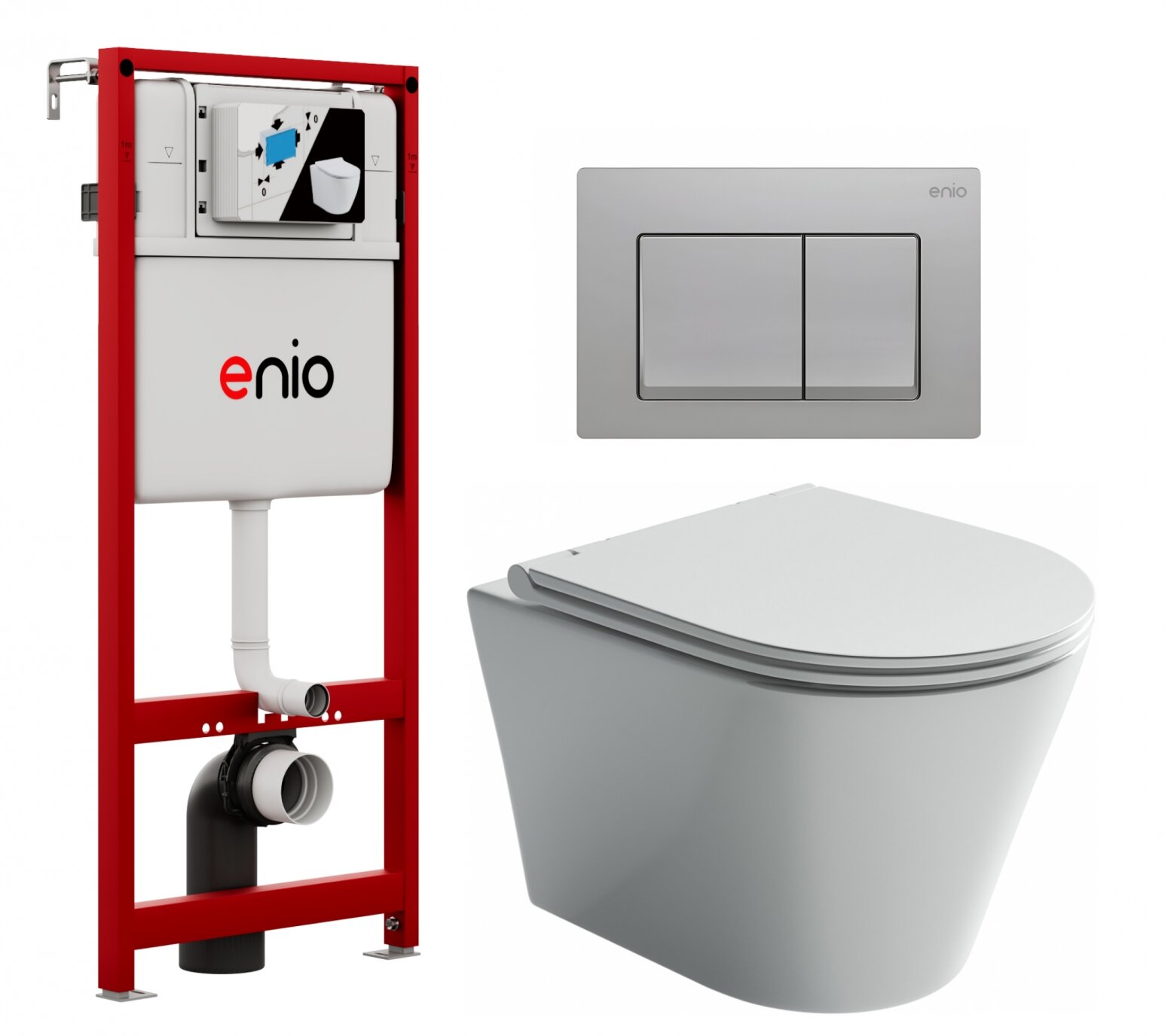 Комплект 3 в 1 инсталляция Enio Profi EN7050050 + Унитаз подвесной Ceramica Nova Forma CN3011 + кнопка хром матовый Pulsante