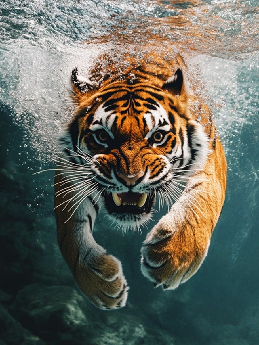 Картина по номерам на подрамнике 40*50 см "Тигр под водой"