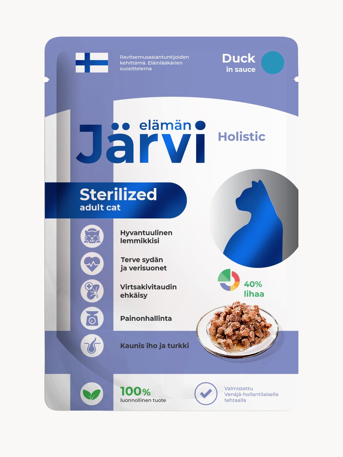 Влажный корм Jarvi для стерилизованных кошек с уткой (кусочки в соусе), 12 шт. х 85 г