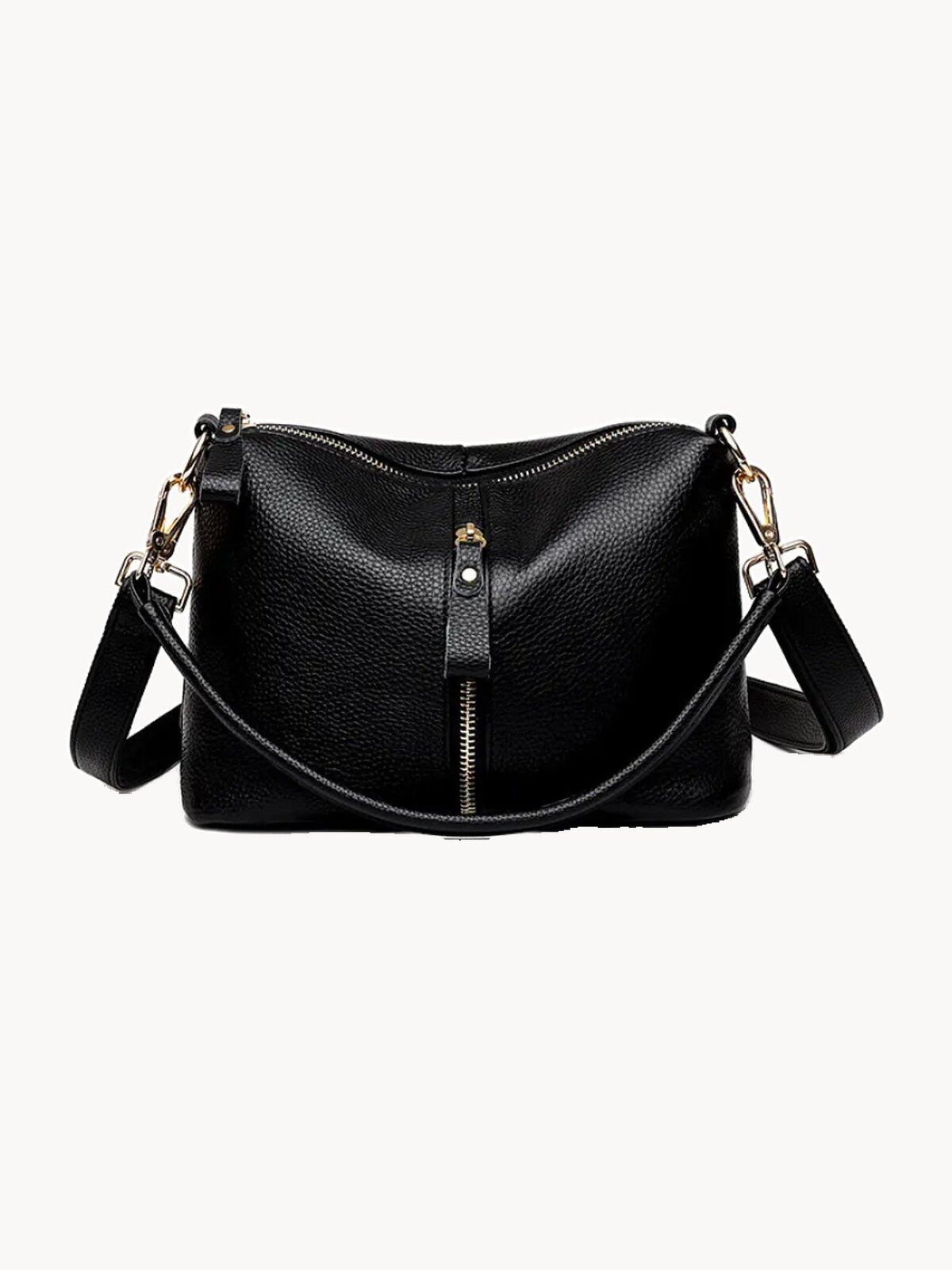 Сумка кросс-боди  женская из натуральной кожи с внешним и внутренним карманами, черный
