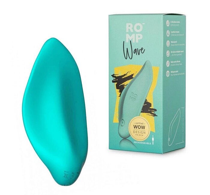 Клиторальный вибратор «ROMP Wave», водонепроницаемый, бирюзовый