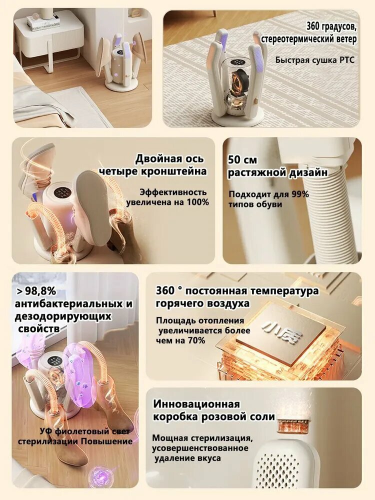 Обогреватель для обуви домашний, сушилка с удалением запаха и стерилизацией, для общежитий, быстрая сушка — фото 1