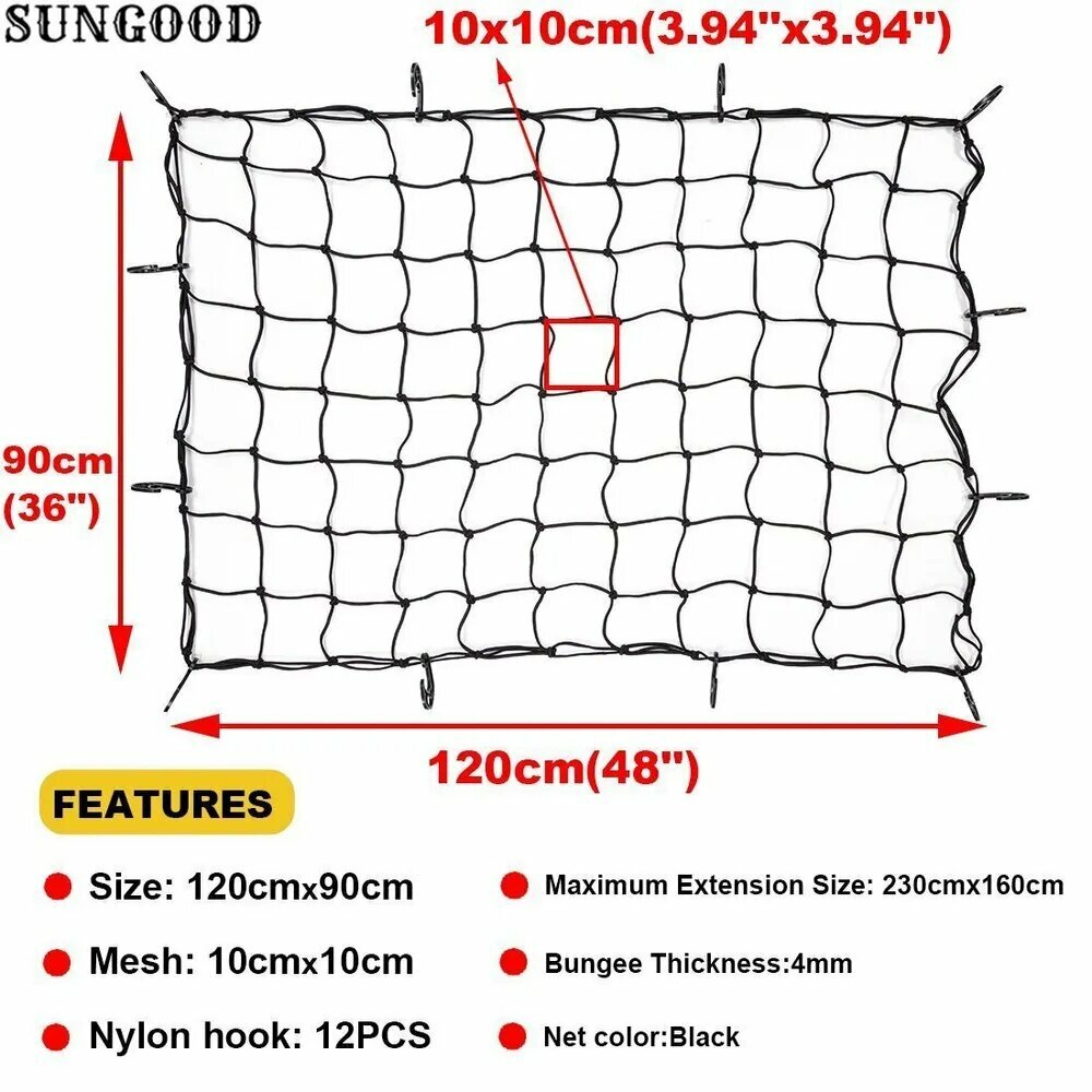 Багажная сетка на крышу, эластичная латексная эластичная сетка с 12 крючками для автомобиля пикапа грузовика прицепа вездехода внедорожника UTV
