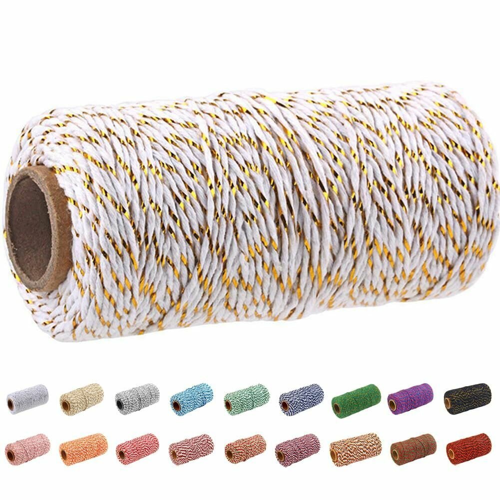 Шпагат хлопковый 100 м, 2 мм для подарков, декора, рукоделия и сада, прочный пекарский шнур, мясной шпагат для упаковки, флористики и домашнего творчества