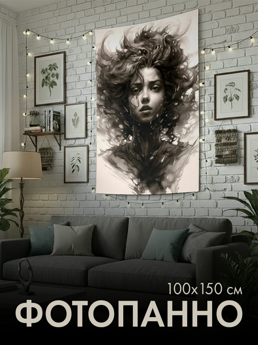 Панно тканевое PrintyFull / 100x150 см / набросок, девушка