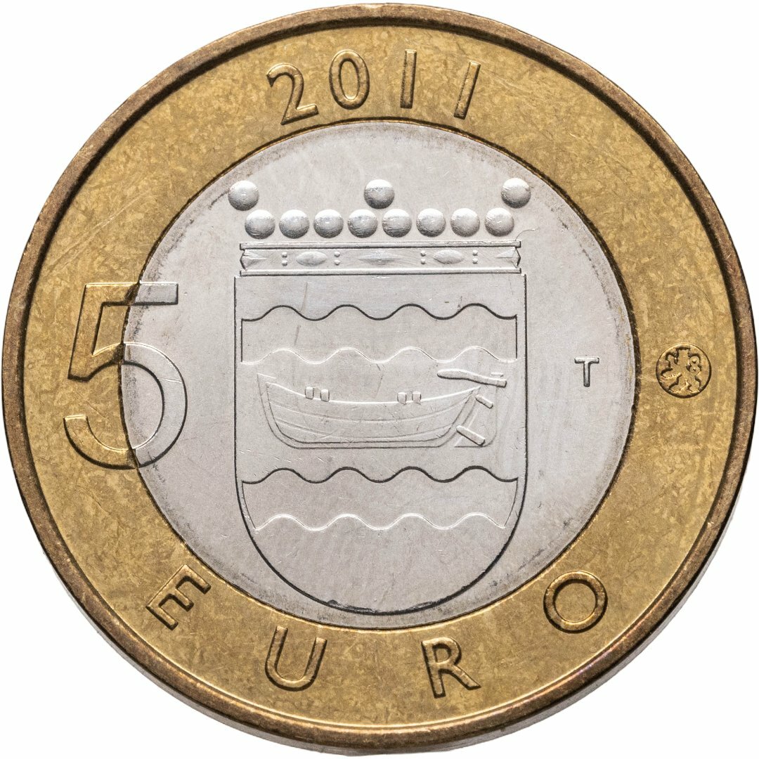 Финляндия 5 евро 2011 "Исторические регионы Финляндии - Уусимаа", Биметалл, в сохранности UNC