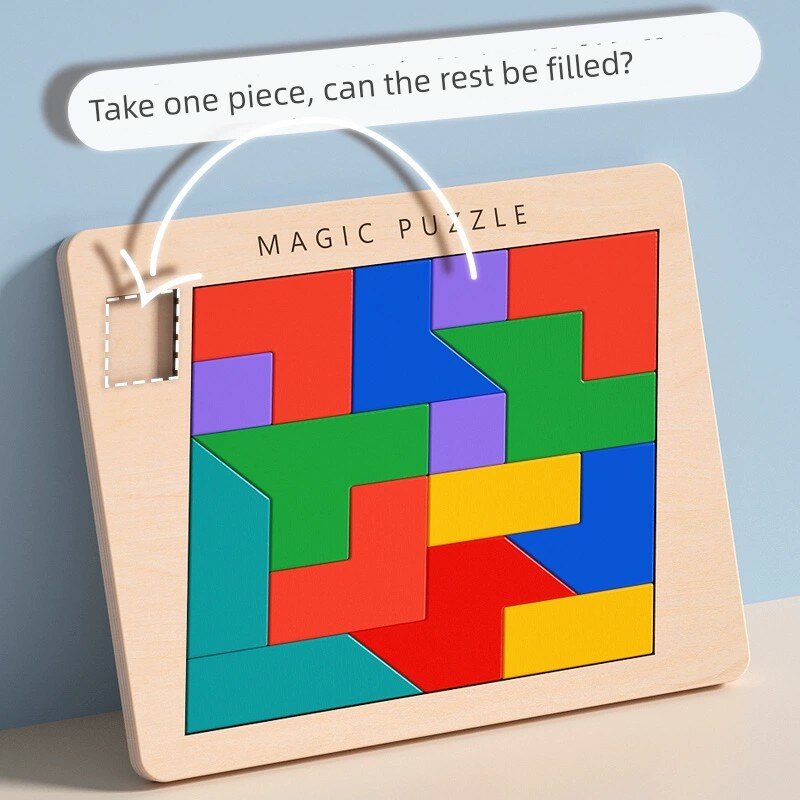 Деревянный детский развивающий пазл, обучающие кубики, геометрический танграм, головоломка, логическая игра для