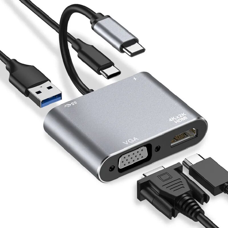 USB C к HDM-совместимый VGA Type-C цифровой AV многопортовый адаптер Thunderbolt от 3 до 4K 1080P порт для быстрой зарядки для MacBook