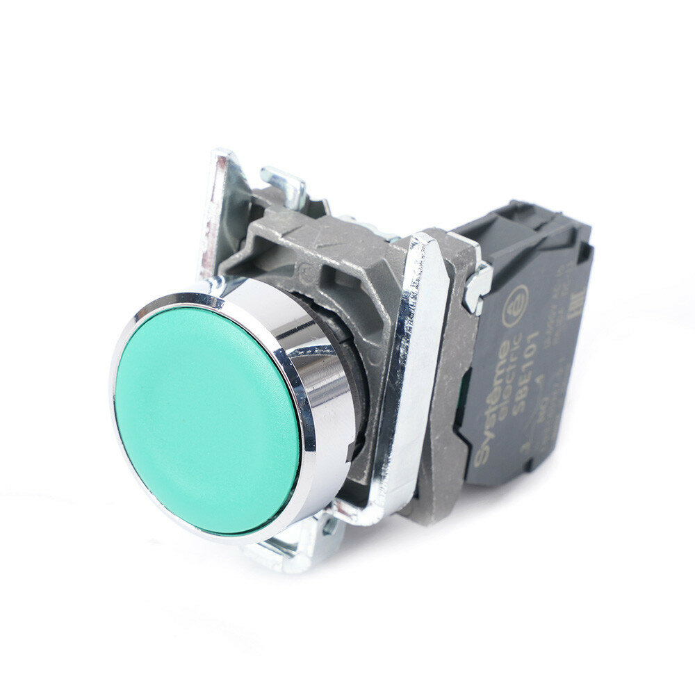 Кнопка управления Systeme Electric зеленая, в сборе модульная, SB4, 22 мм, с возвратом, металл 1HO