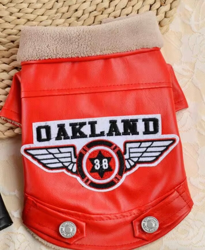 Теплая куртка из экокожи " Oakland" для собак небольших пород , красная . Размер L .