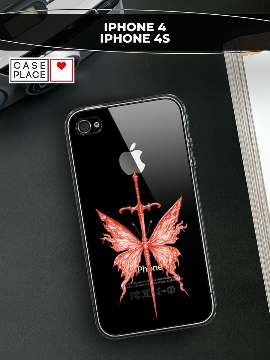 Чехол на Apple iPhone 4/4S / Айфон 4/4S с принтом Бабочка и меч