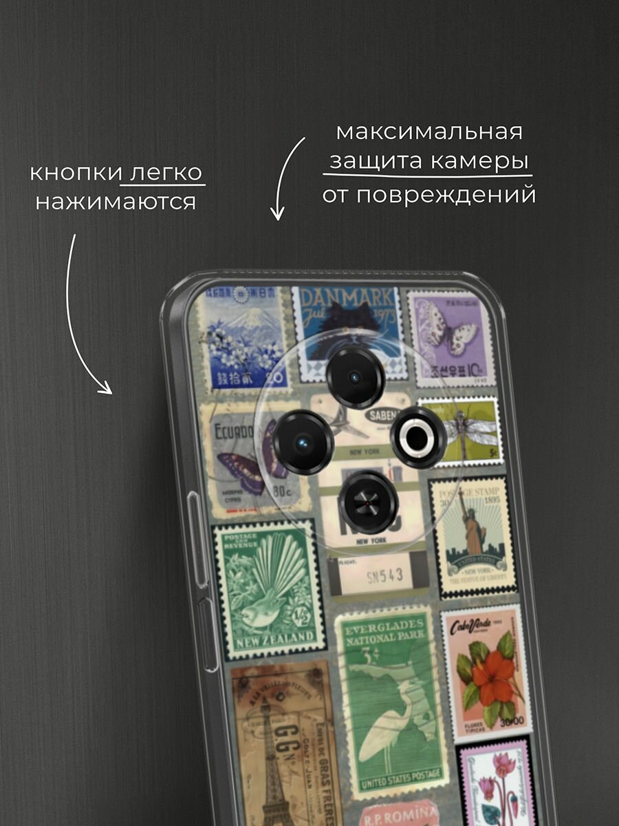 Чехол на Tecno Spark 30C / Текно Спарк 30C с принтом Коллаж из марок — фото 1