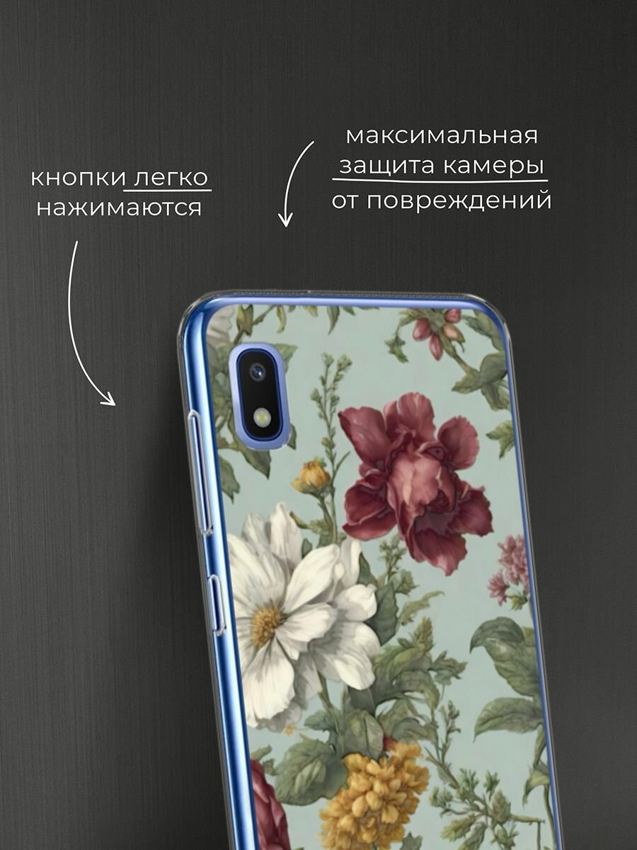 Силиконовый чехол на Samsung Galaxy A10 / Самсунг Галакси А10 с принтом Акварельные красные цветы — фото 1