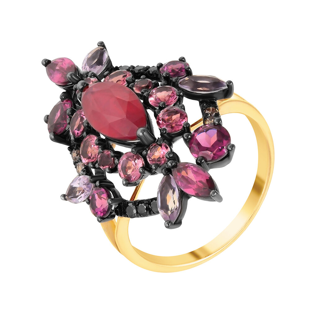 Кольцо, красное золото, 585 проба, рубин, бриллиант