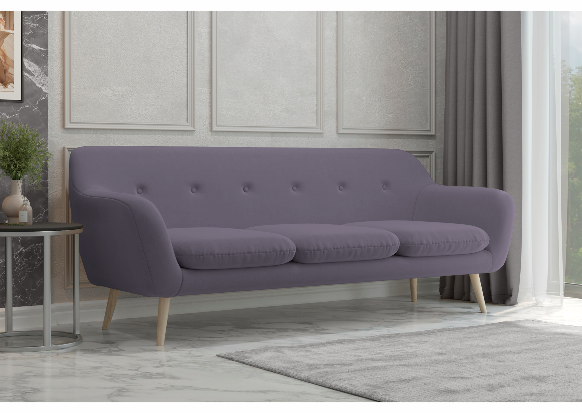 Диван нераскладной трехместный Дайсон, в цвете сиреневый (Evita Viola)